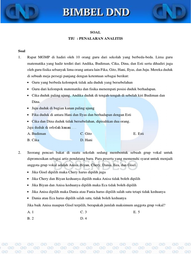 Soal Tiu Penalaran Analitik | PDF