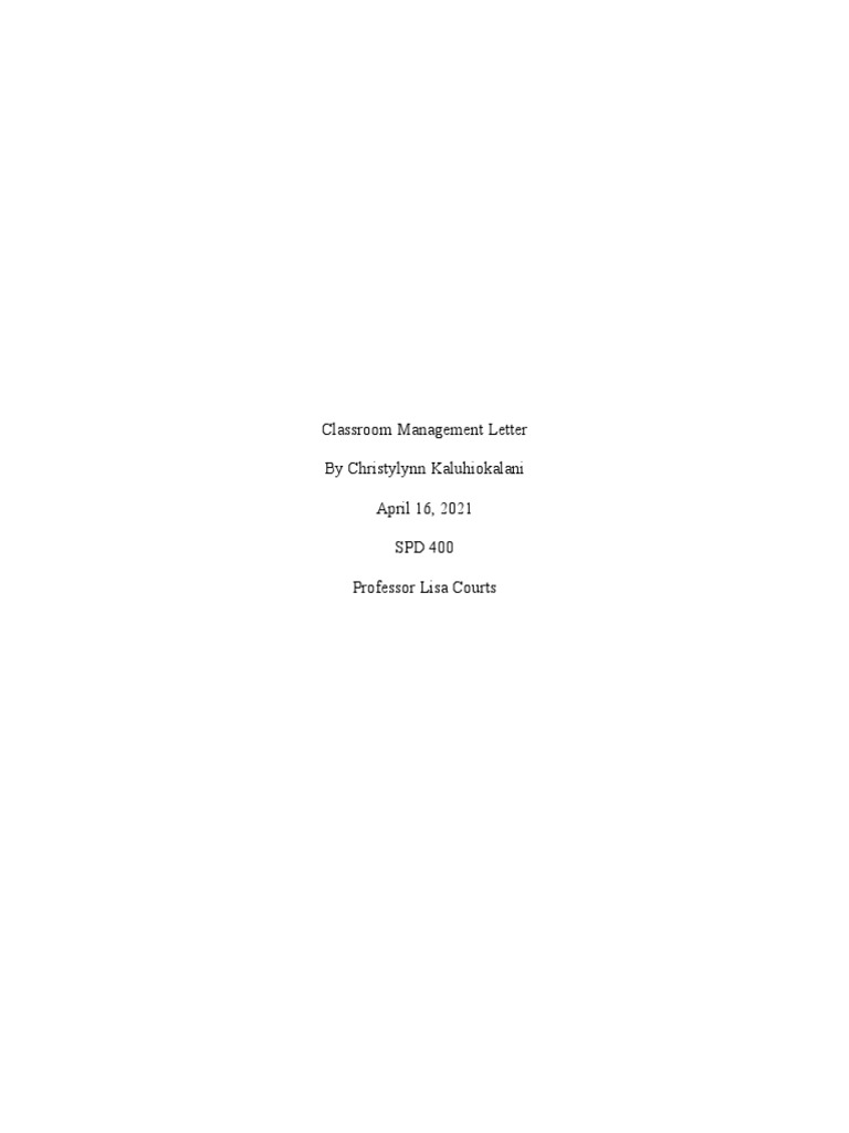 SPD 400 Classroom Management Letter | PDF | Education Theory ...