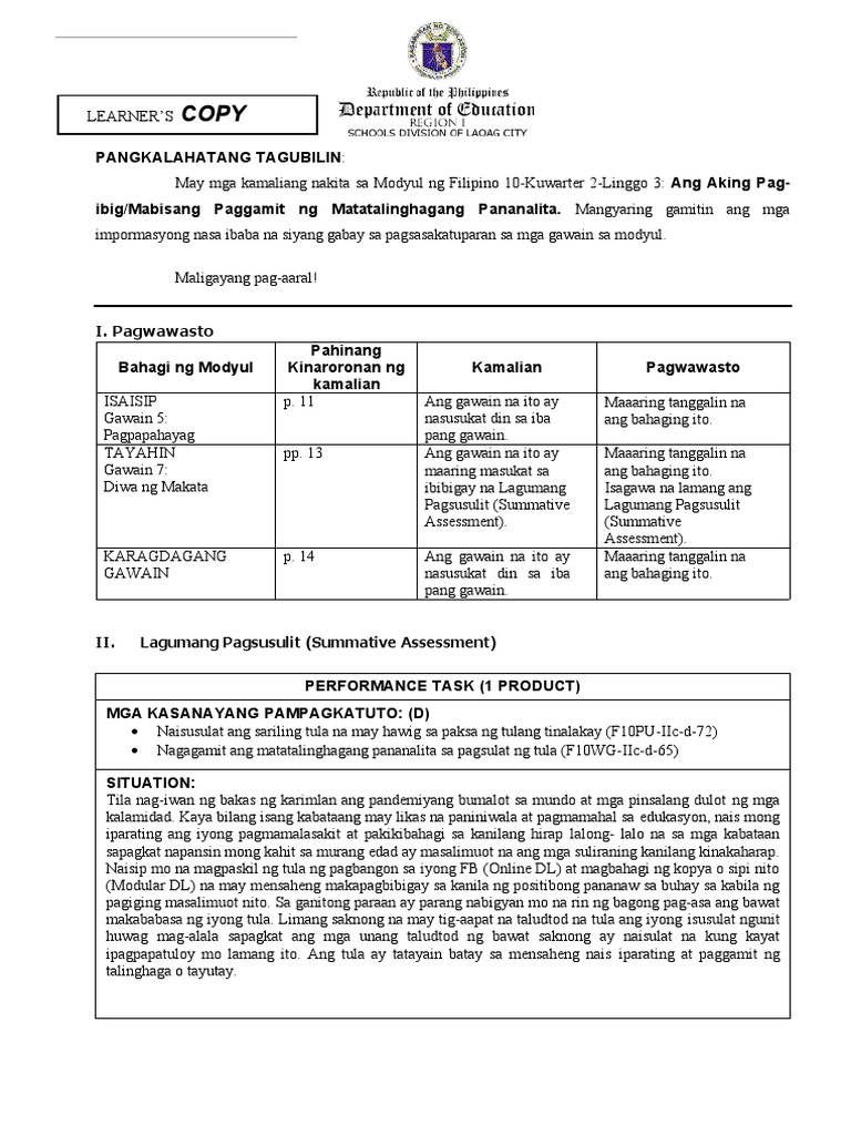 Filipino Q2-W3 | PDF