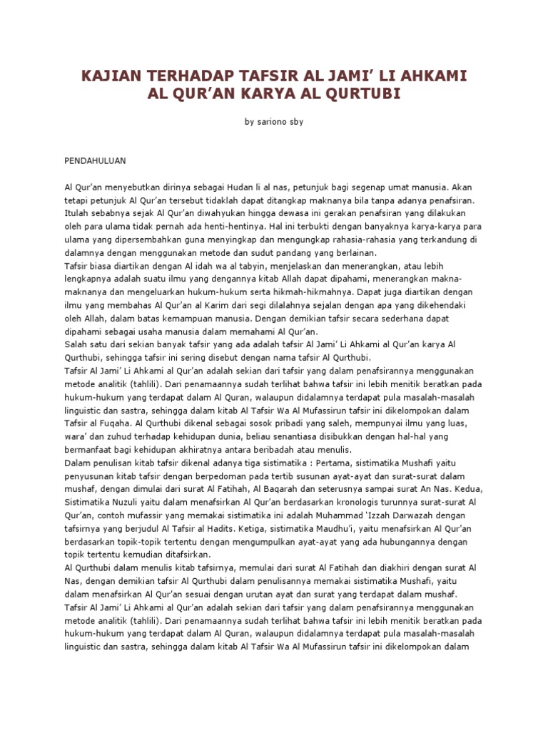 Kajian Terhadap Tafsir Al-Qurtubi | PDF