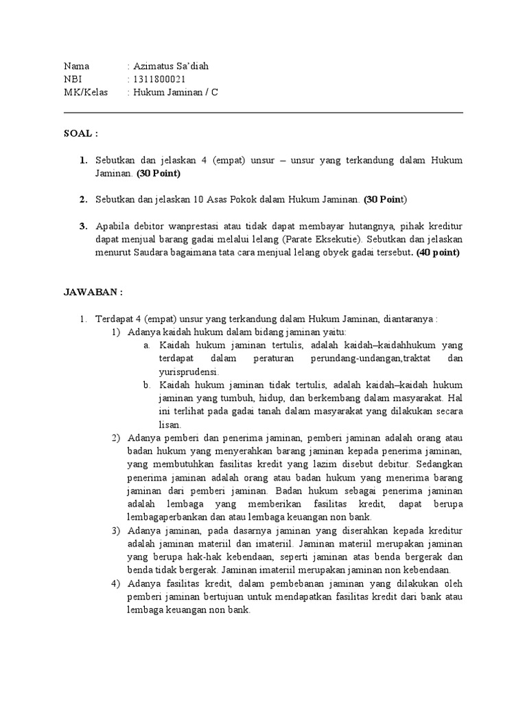 Tugas Hukum Jaminan | PDF