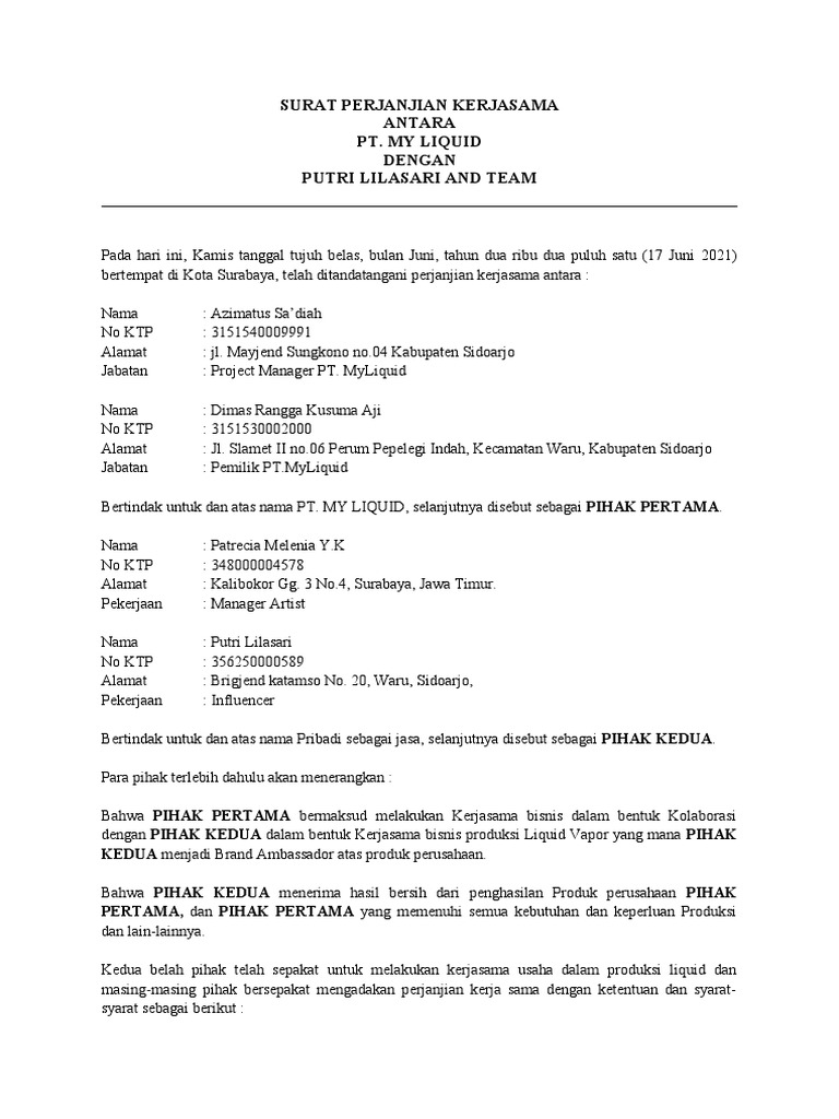 Mou Kerjasama Bisnis | PDF