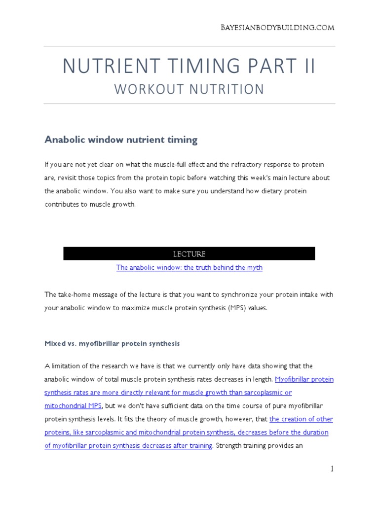 Nutrient Timing 2 Workout Nutrition And The Anabolic Window Ptc8 Pdf