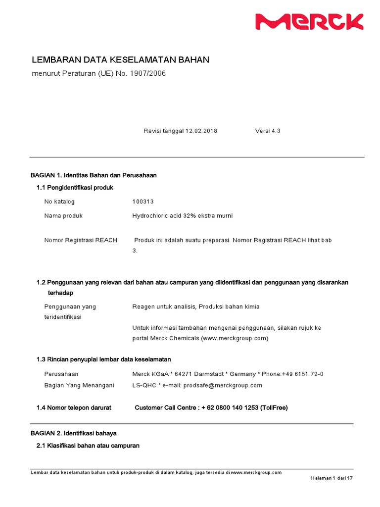 MSDS GHS HCL 32 - 2018 | PDF