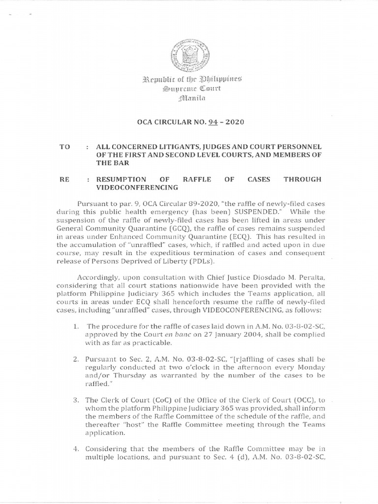 OCA Circular No. 94 2020 | PDF