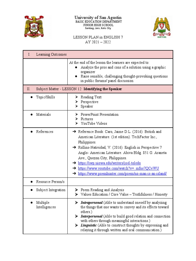 Delos Santos Olandria Learning Plan Lesson 12 | PDF | Communication ...