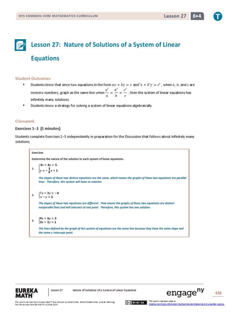 Math g8 m4 Topic D Lesson 27 Teacher | Download Free PDF | Equations ...