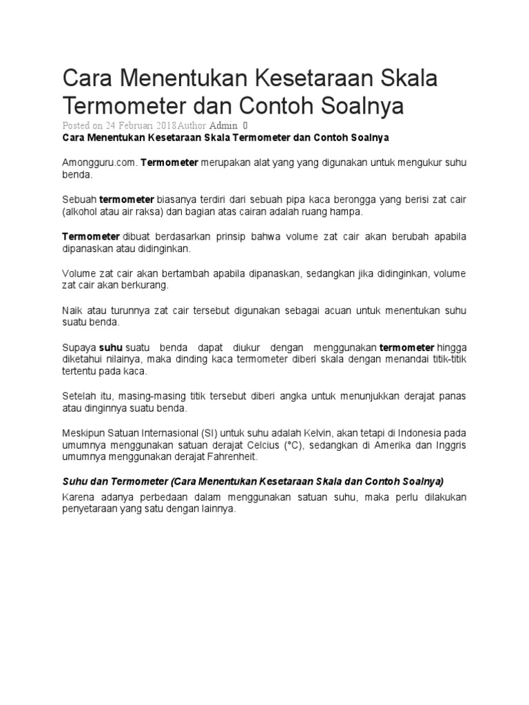 Kesetaraan Skala Termometer Suhu | PDF | Metode & Bahan Ajar | Sains ...