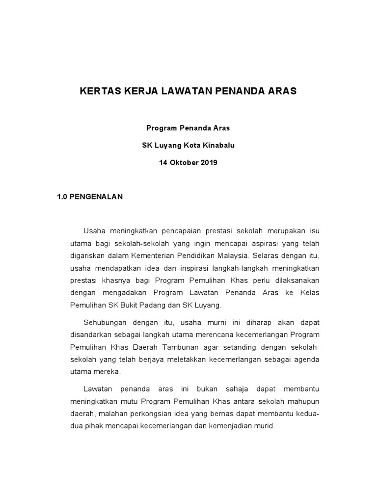 Kertas Kerja Lawatan Penanda Aras Pemulihan Khas-1 | PDF