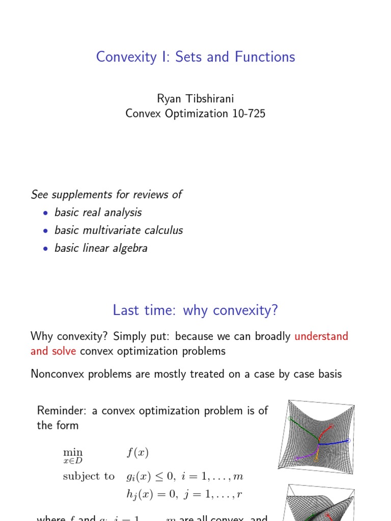 Convexity I: Sets and Functions: Ryan Tibshirani Convex Optimization 10-725 | PDF | Convex Set ...