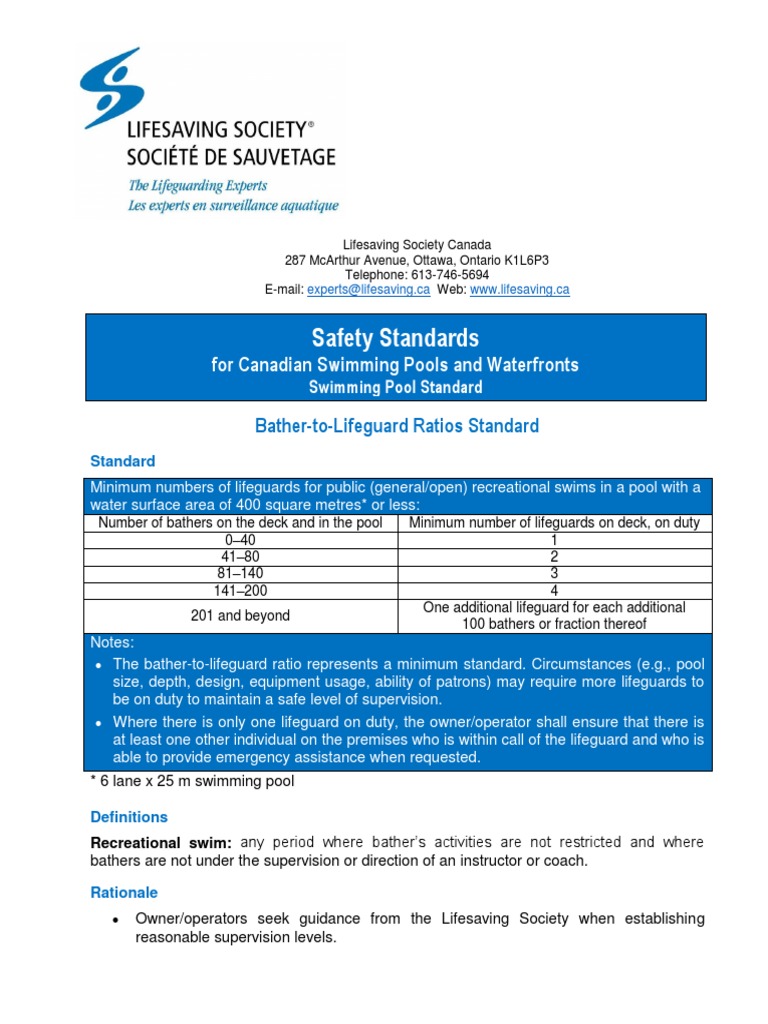Safety Standards: For Canadian Swimming Pools and Waterfronts | PDF ...