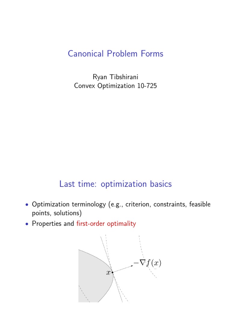 Canonical Problem Forms Ryan Tibshirani Convex Optimization 10 725 Pdf Mathematical