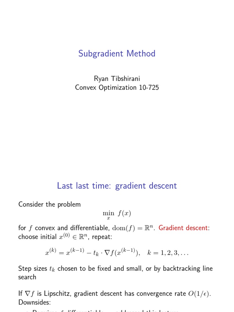 Subgradient Method: Ryan Tibshirani Convex Optimization 10-725 | PDF | Mathematical Objects ...