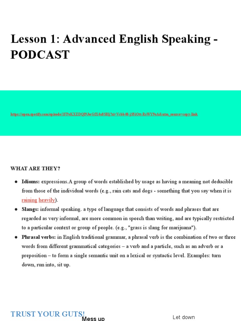 Lesson 1 - Advanced English Speaking | PDF | Phrase | Idiom