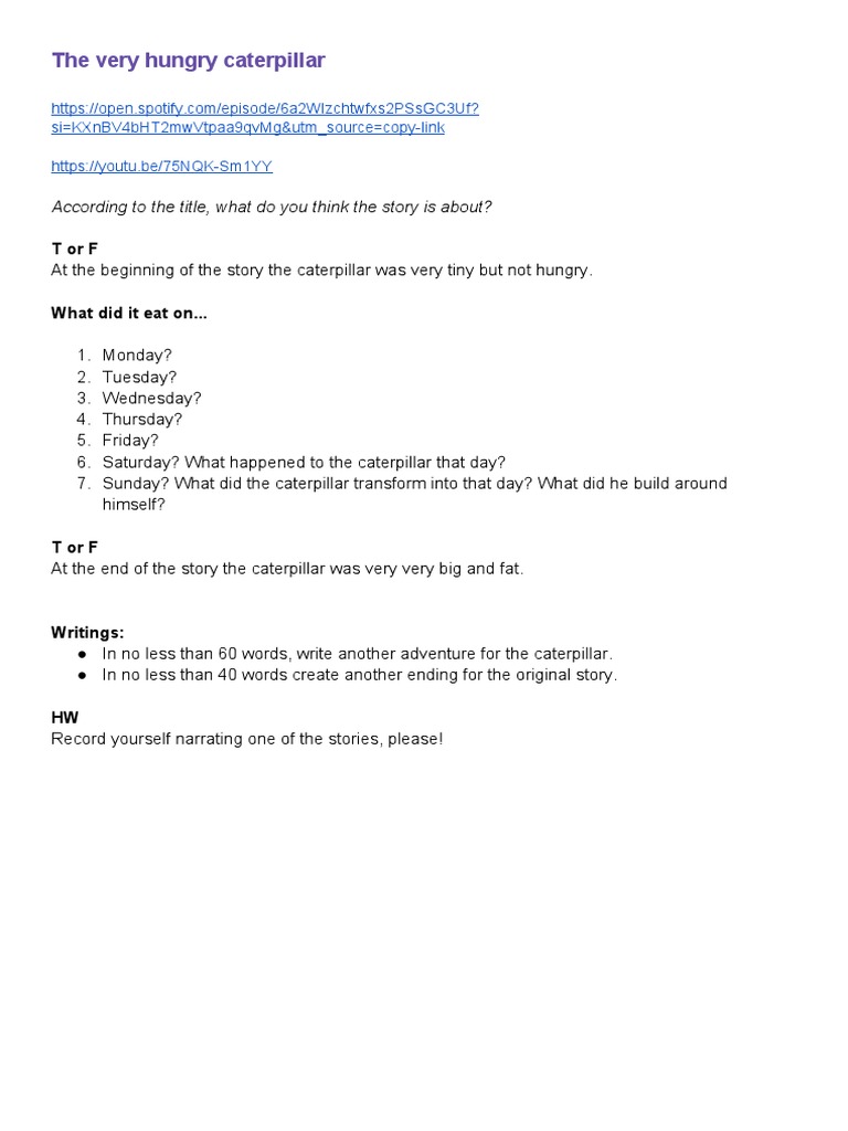 The Very Hungry Caterpillar | PDF