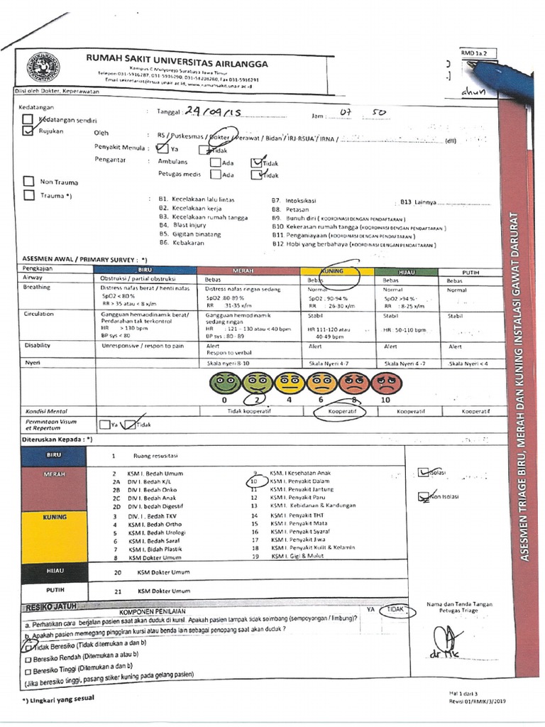 AP.1 2 Form Asesmen Triage Biru Merah Kuning IGD | PDF