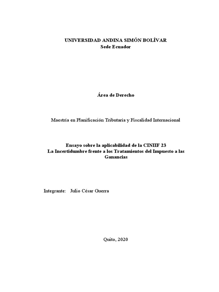 Ensayo IFRIC 23 | PDF | Impuestos | Impuesto sobre la renta