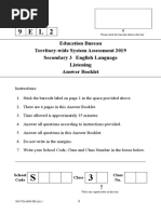 PET Answer Sheet LISTENING 2020 | PDF | Educational Assessment And ...