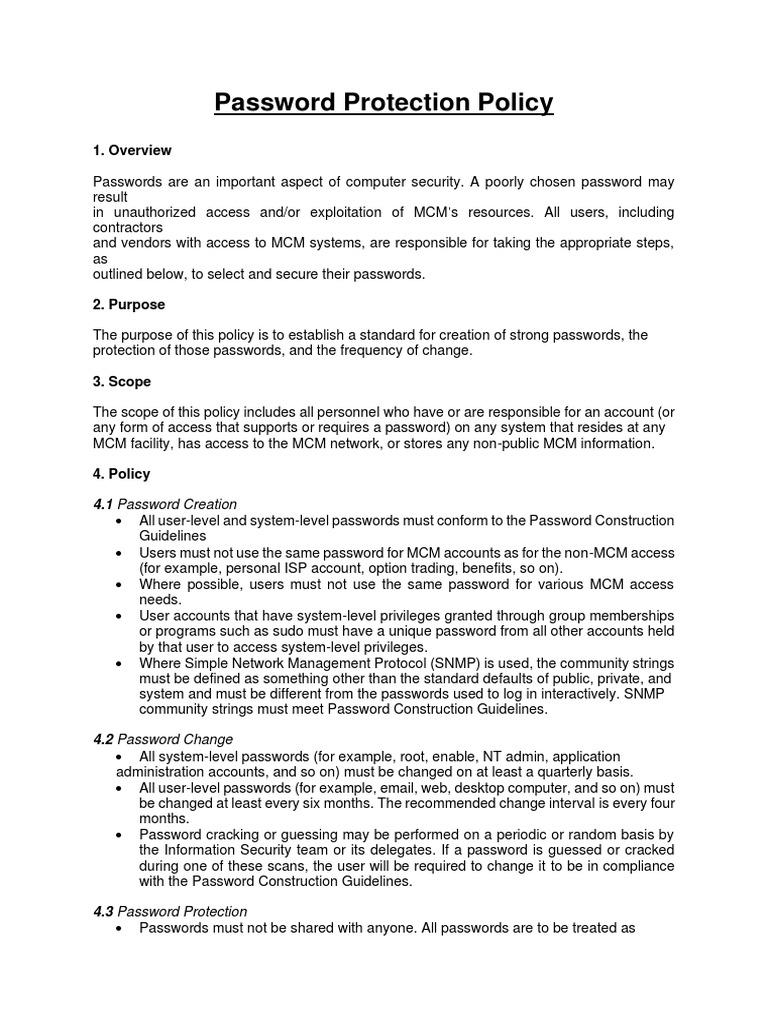MCM Password Protection Policy Guide | PDF | Password | Information ...