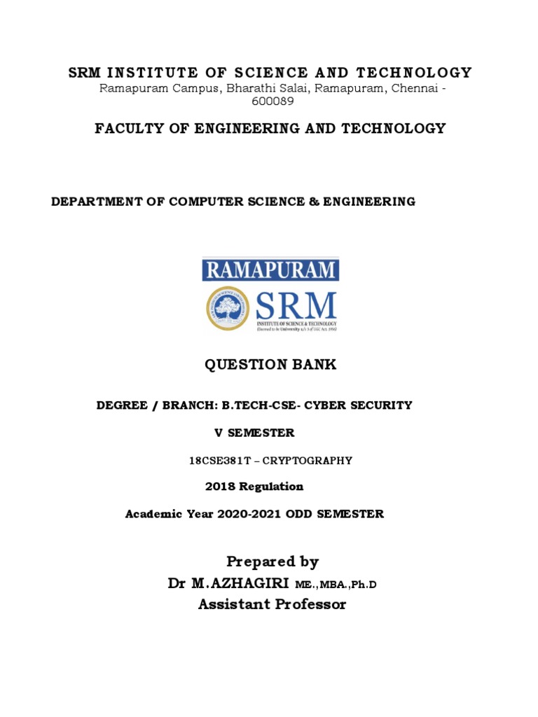 Cryptography Question Bank for CSE | PDF | Public Key Cryptography ...
