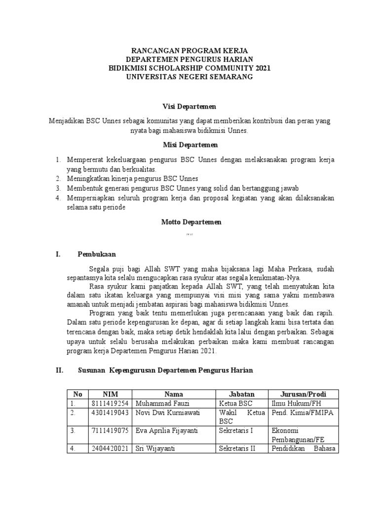 (Contoh) Rancangan Program Kerja Departemen PH | PDF