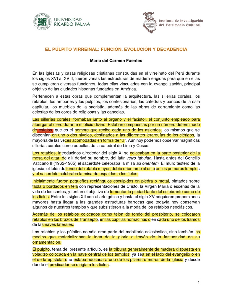 Lectura Complementaria - PULPITOS VIRREINALES | PDF | Misa (liturgia) | Iglesia (edificio)
