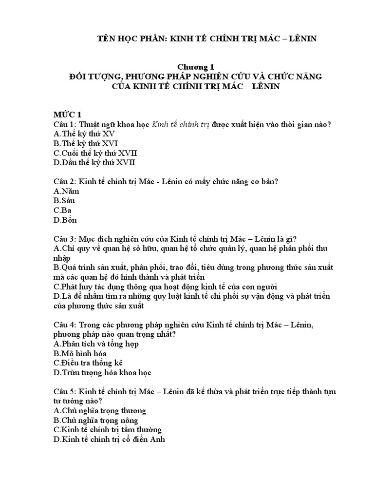 NGÂN HÀNG TRẮC NGHIÊM KTCT-M | PDF