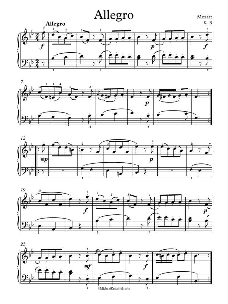 Mozart Allegro K. 3 | PDF