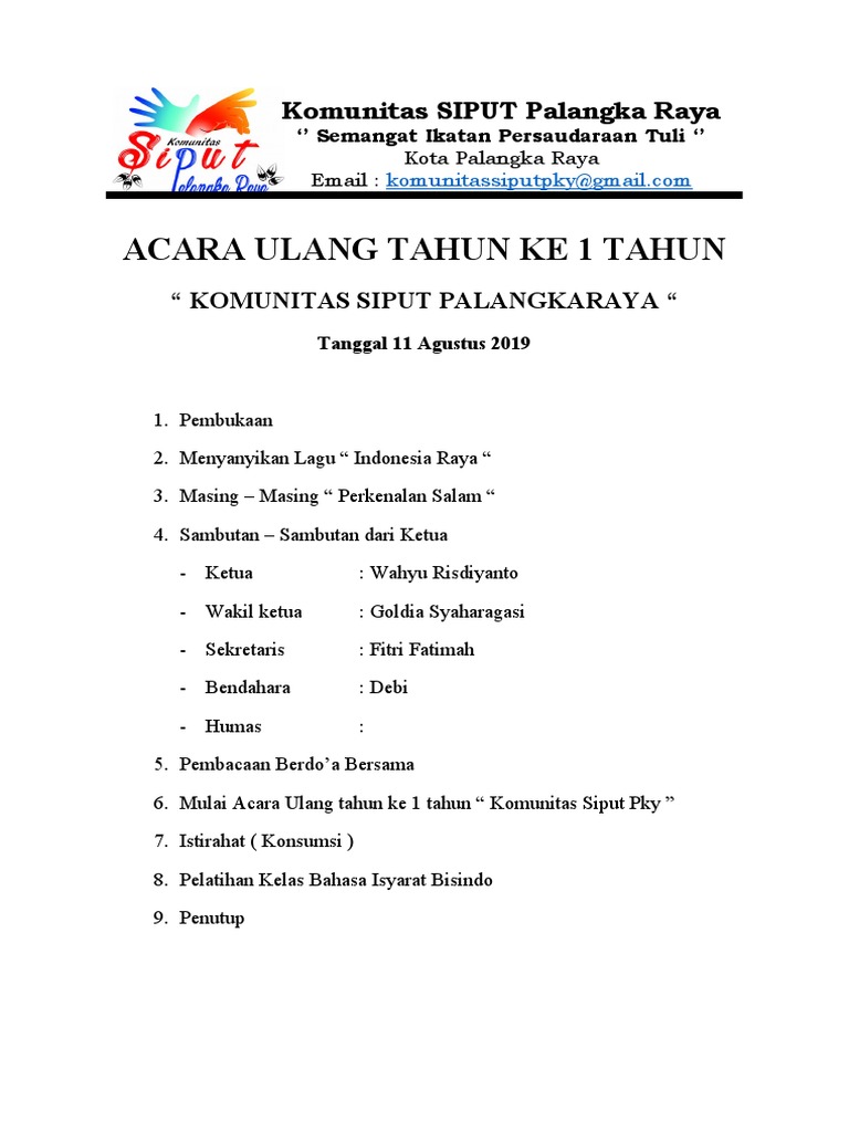 Acara Ulang Tahun Ke 1 Tahun | PDF