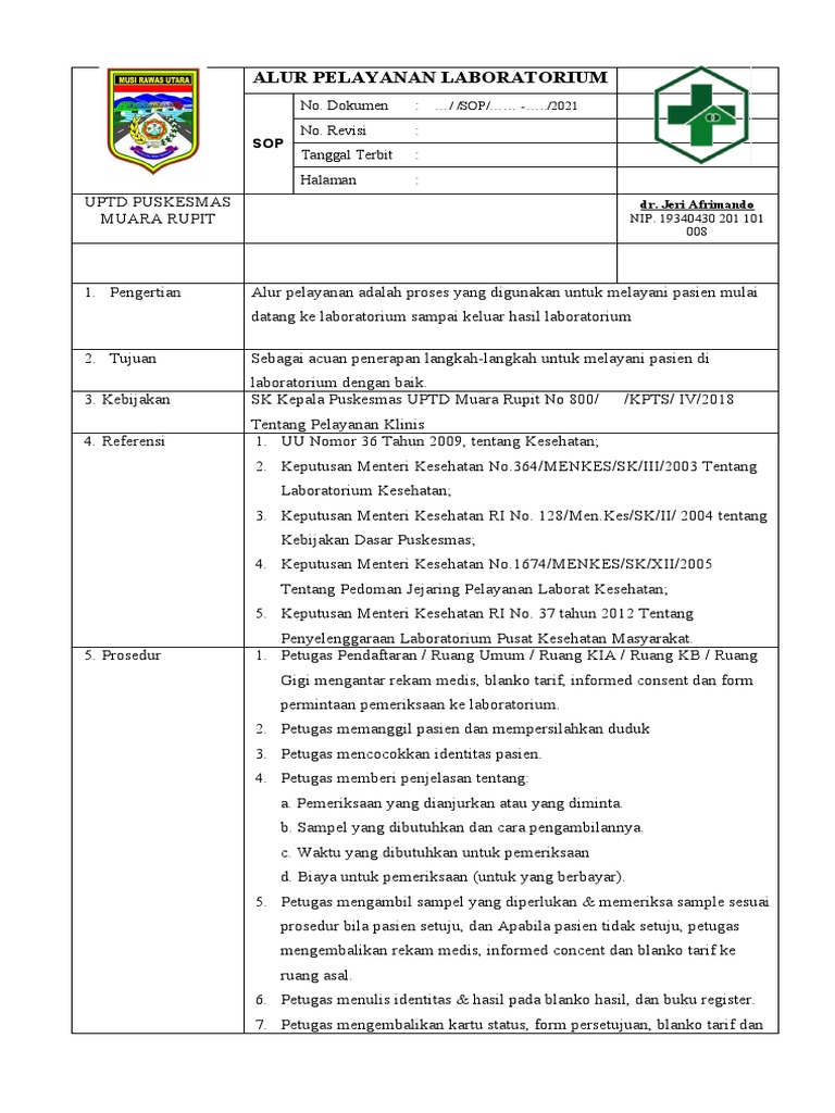 Sop Alur Pelayanan Laboratorium | PDF