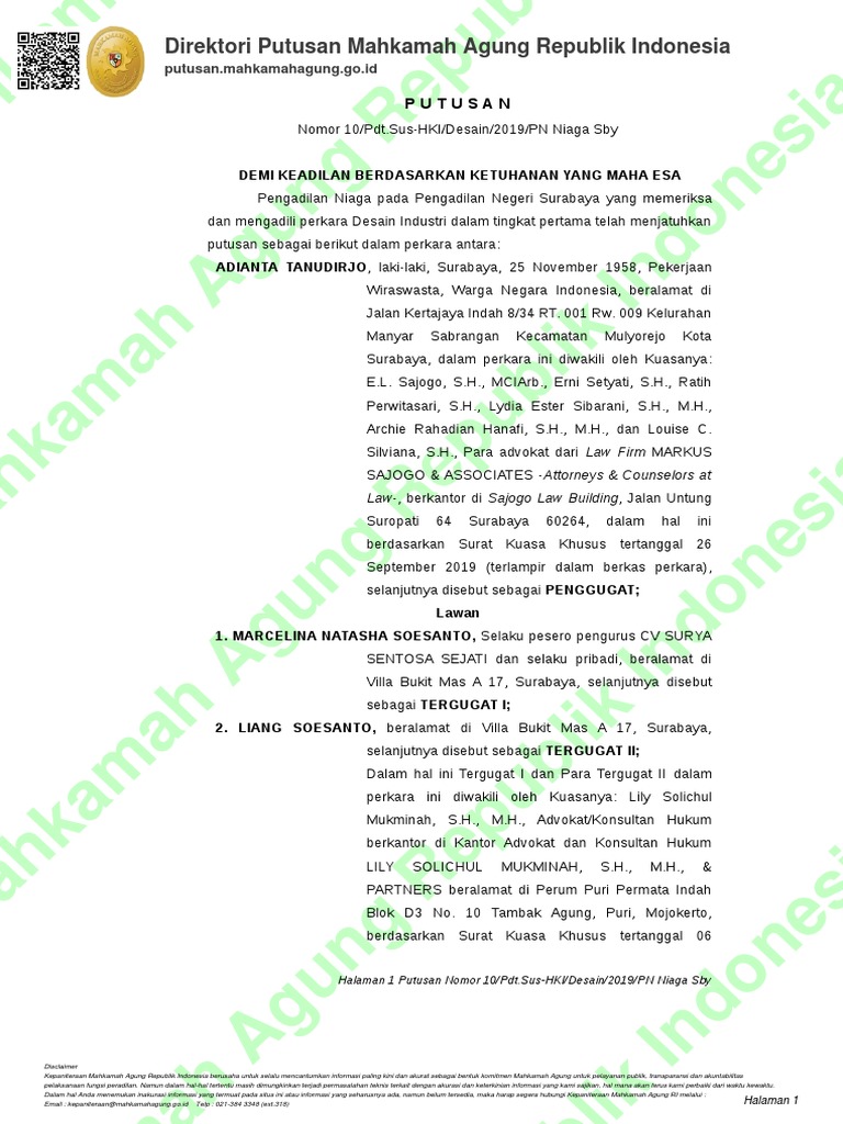 Putusan 10 PDT - Sus-Hki Paten 2019 PN Niaga Sby 20210927 | PDF