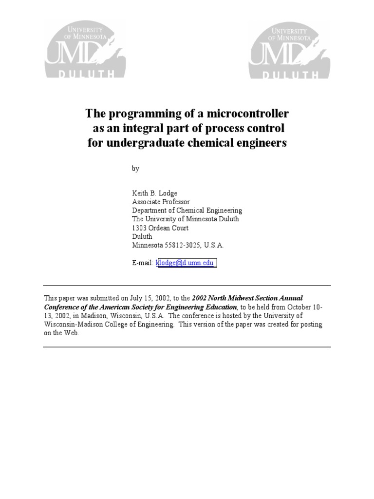 The Programming of A Microcontroller As An Integral Part of Process ...