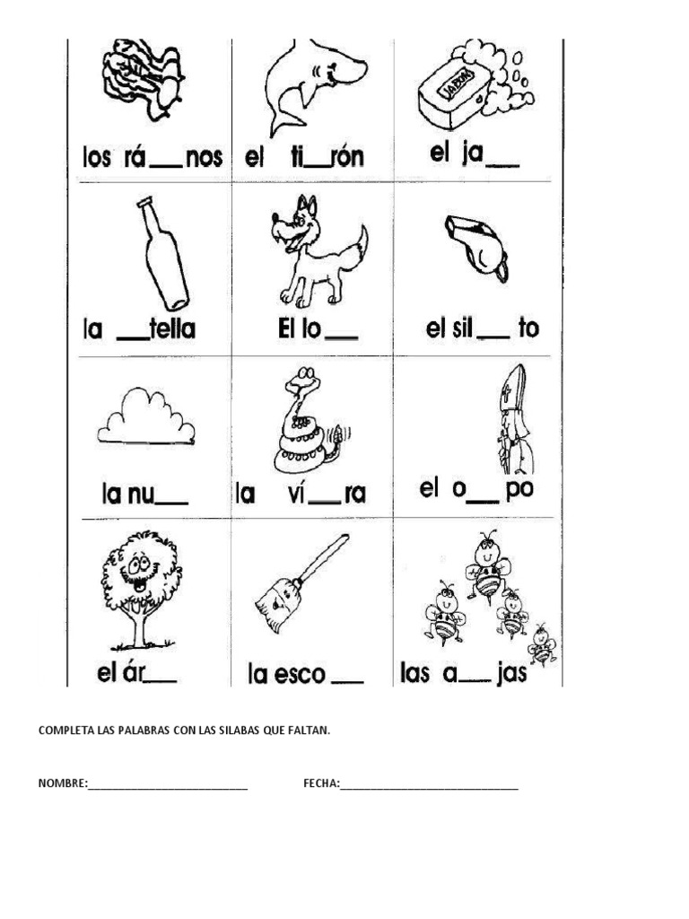 Completa Las Palabras Con Las Silabas Que Faltan | PDF