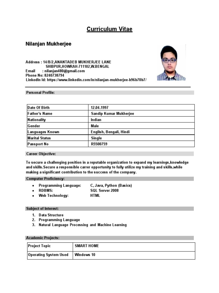 Curriculum Vitae: Nilanjan Mukherjee | PDF | Computer Programming | Machine Learning
