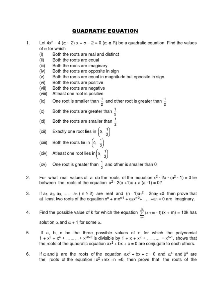Quadratic Equation Practice Sheet | PDF | Quadratic Equation | Zero Of ...
