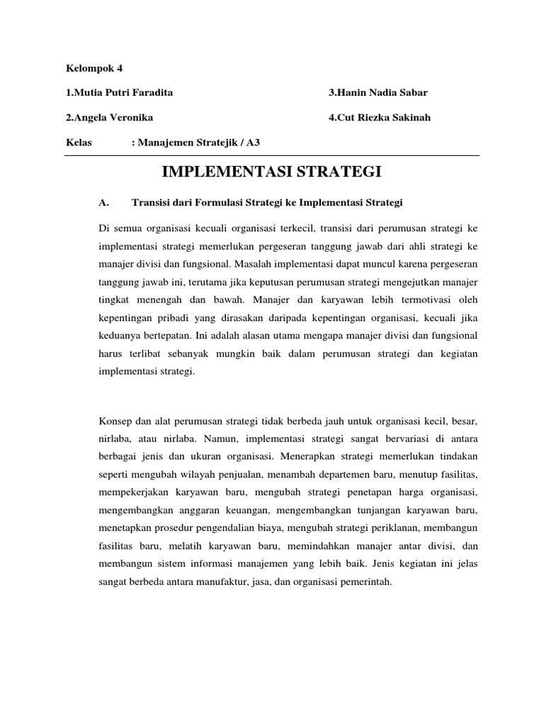 Kel 4 - Implementasi Strategi | PDF