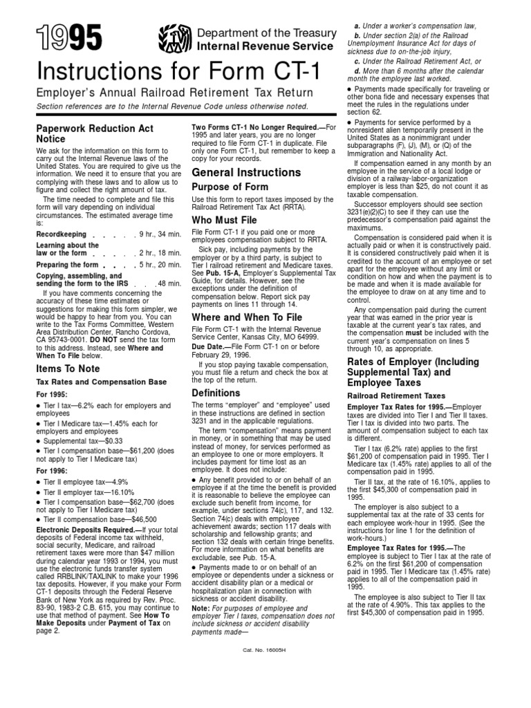 Form CT-1 Instructions for RRTA Taxes | PDF | Employee Benefits | Taxes