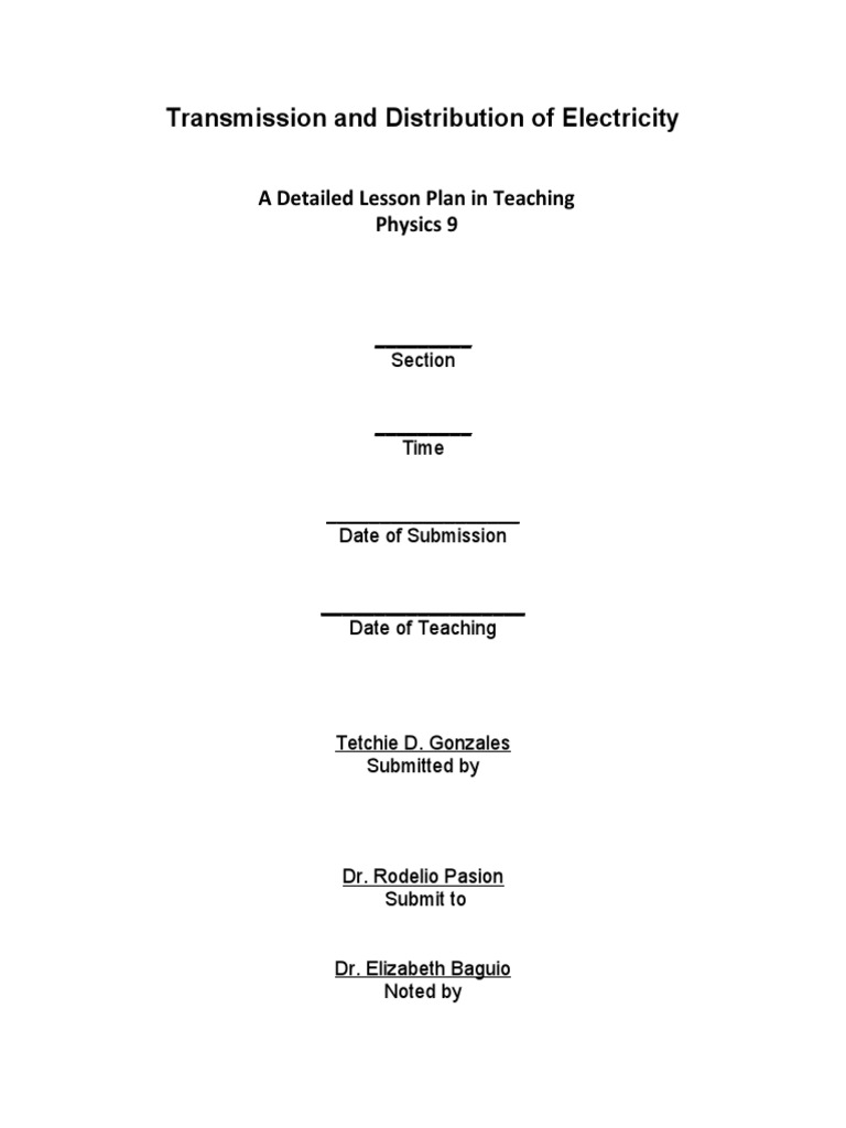 Detailed Lesson Plan Physics 9 | PDF | Electric Power Distribution ...