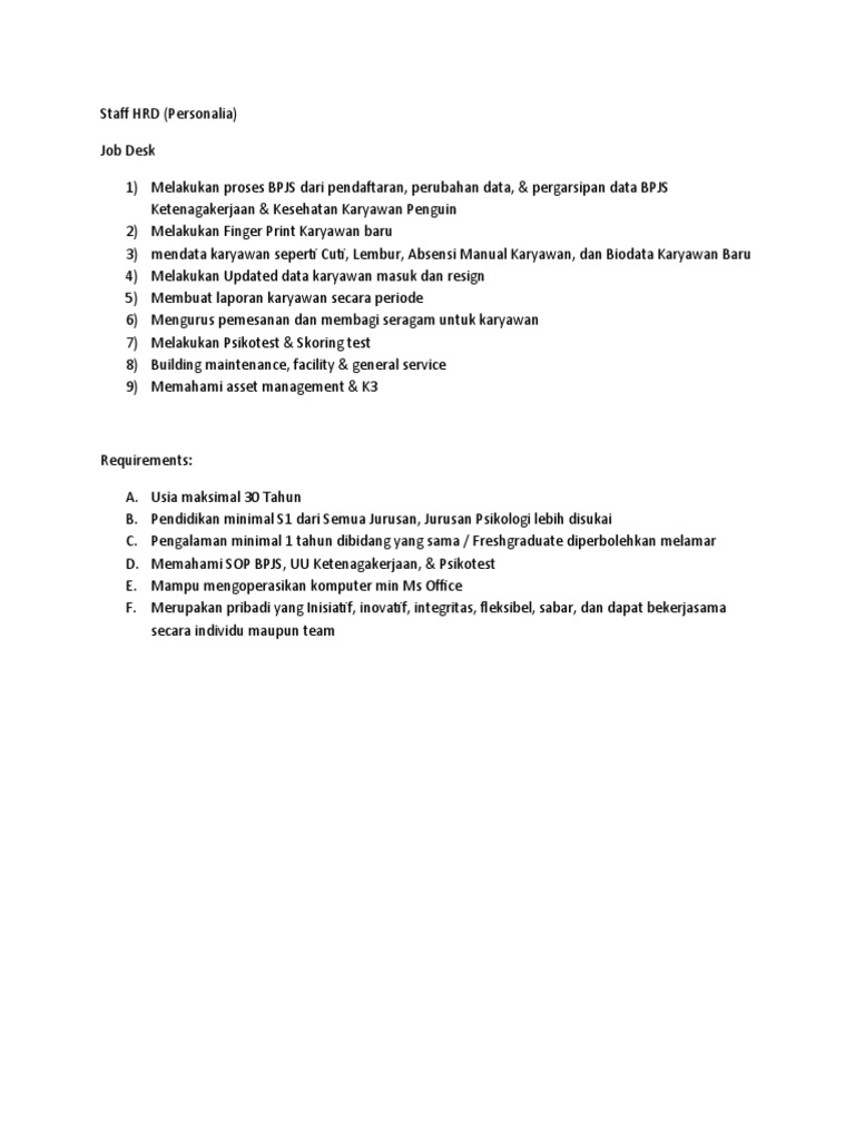 Job Desk HRD Ga | PDF