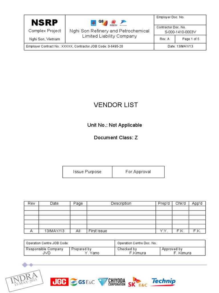 Indra: Vendor List | PDF | Procurement | Steel