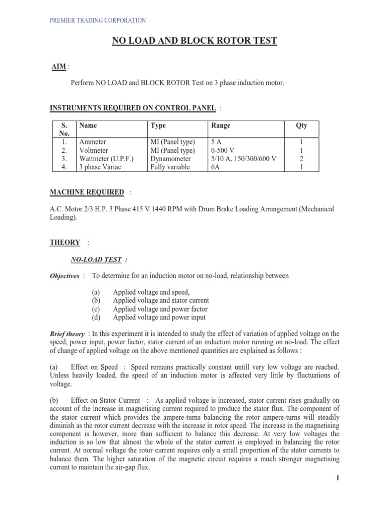 Analysis of No Load and Blocked Rotor Tests on a 3 Phase Induction ...