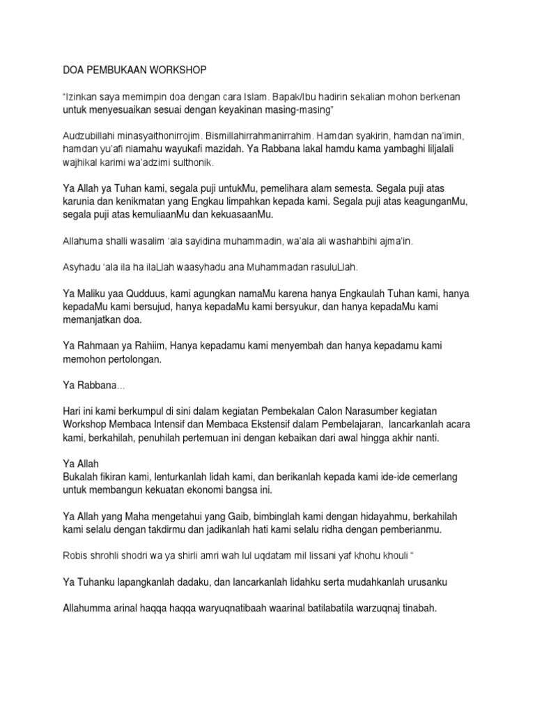 Doa Pembukaan Workshop | PDF