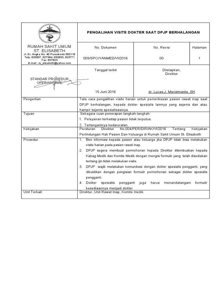 9 Pengalihan Visite Dokter Saat DPJP Berhalangan | PDF