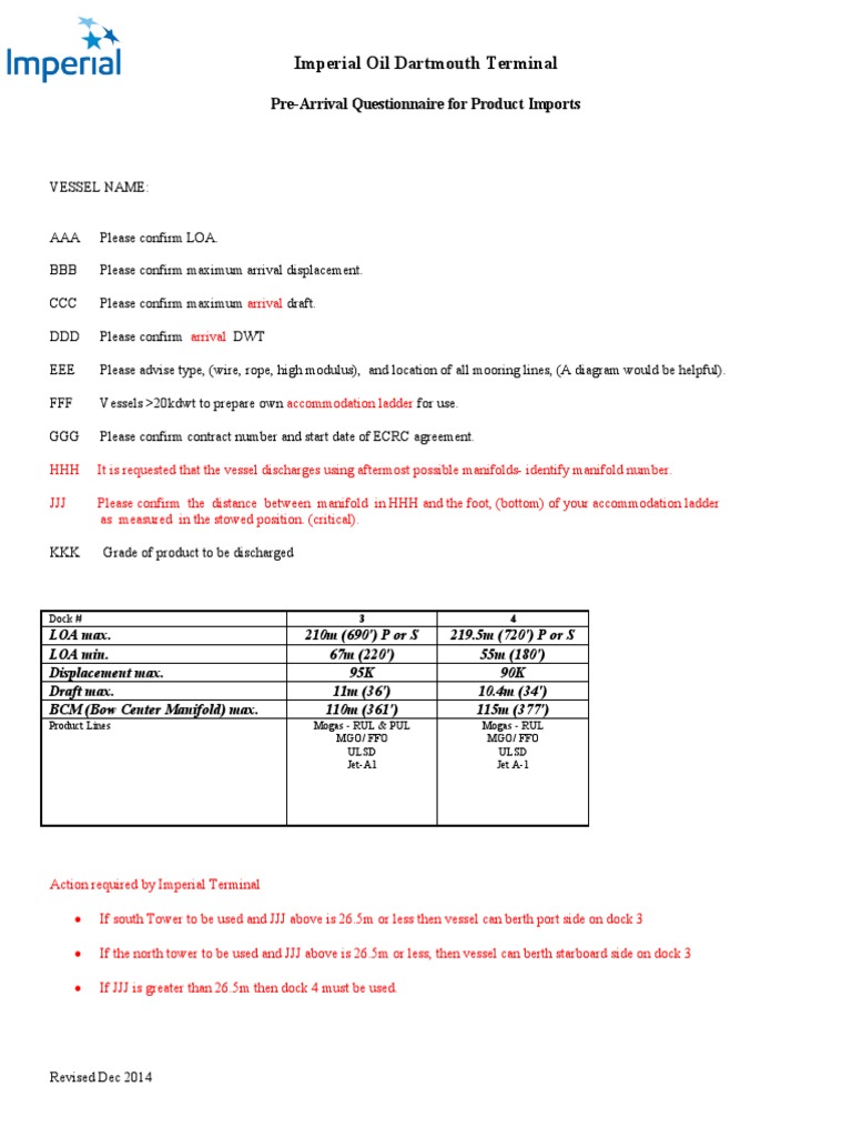 Dartmouth Pre-Arrival Questionnaire Rev Dec 2014 | PDF
