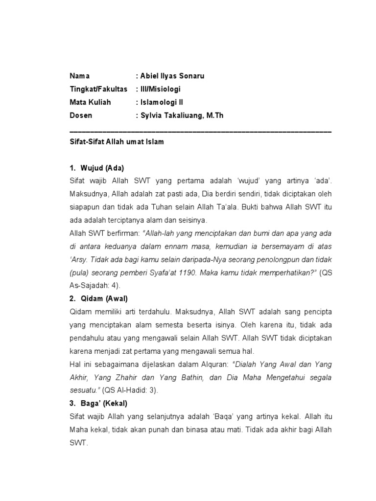 Sifat Sifat Allah (Abiel) | PDF