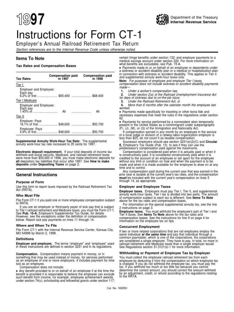 Instructions For Form CT-1: Employer's Annual Railroad Retirement Tax ...