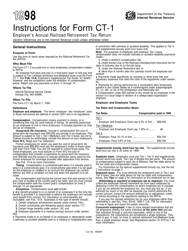 Instructions For Form CT-1: Employer's Annual Railroad Retirement Tax ...