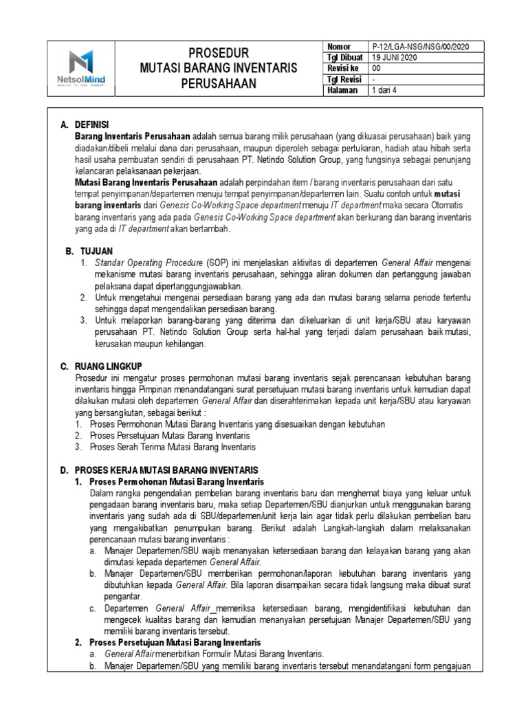 SOP Mutasi Barang Inventaris | PDF