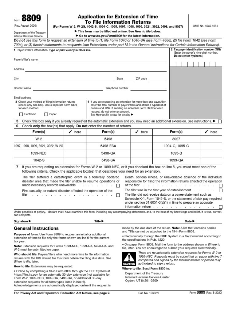 Application For Extension of Time To File Information Returns | PDF ...