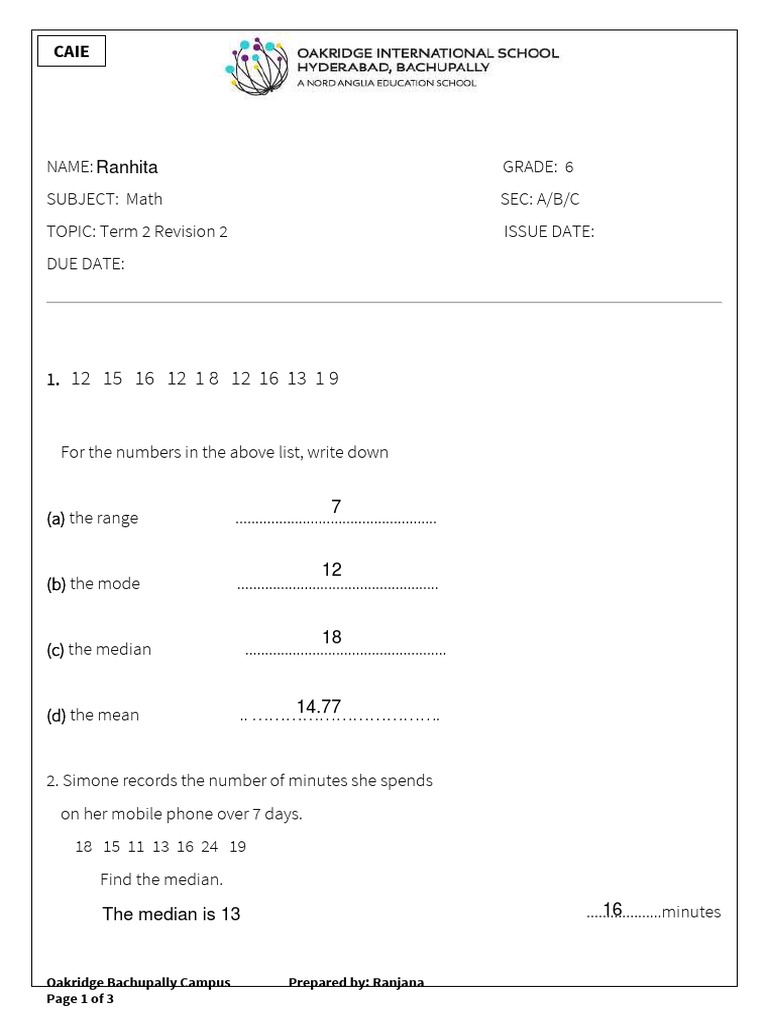 6 Term 2 - Revision 2 | PDF | Mathematics